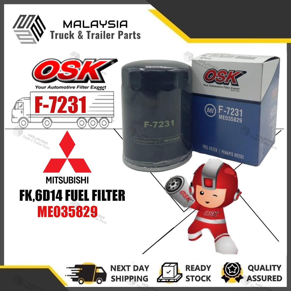 OSK F-7231 FUEL FILTER MITSUBISHI FK,6D14 (ME035829/ME015254) | Shopee ...