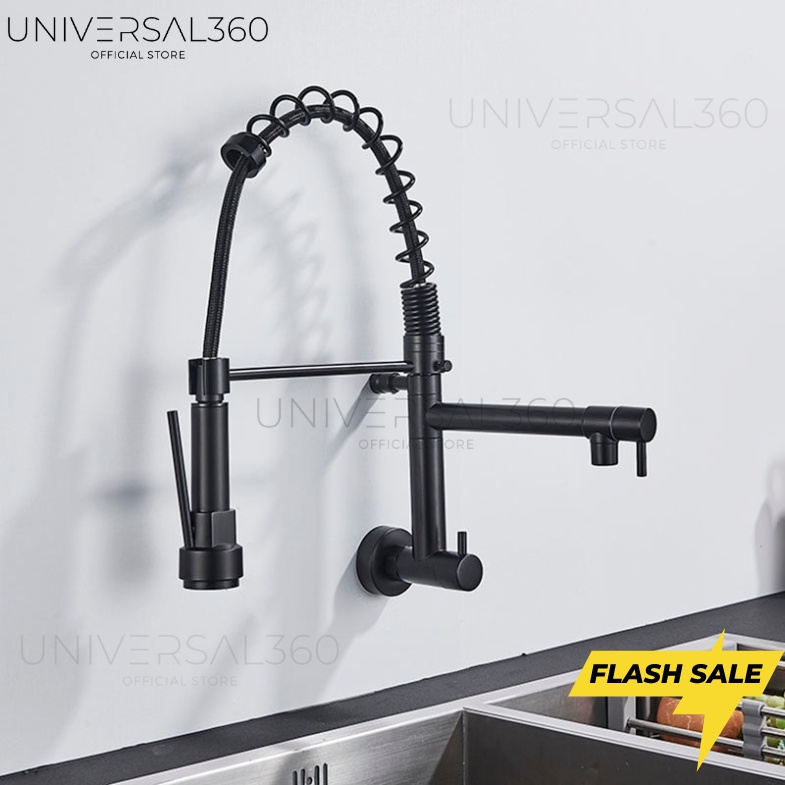 Black Pull Down Kitchen Faucet Single Cold Water Dual Spouts Copper ...