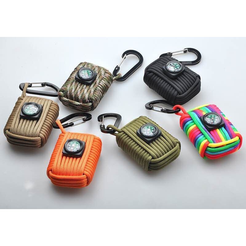 Survival Paracord Kit Keychain Knife Straps Compass Outdoor Carabiner ...