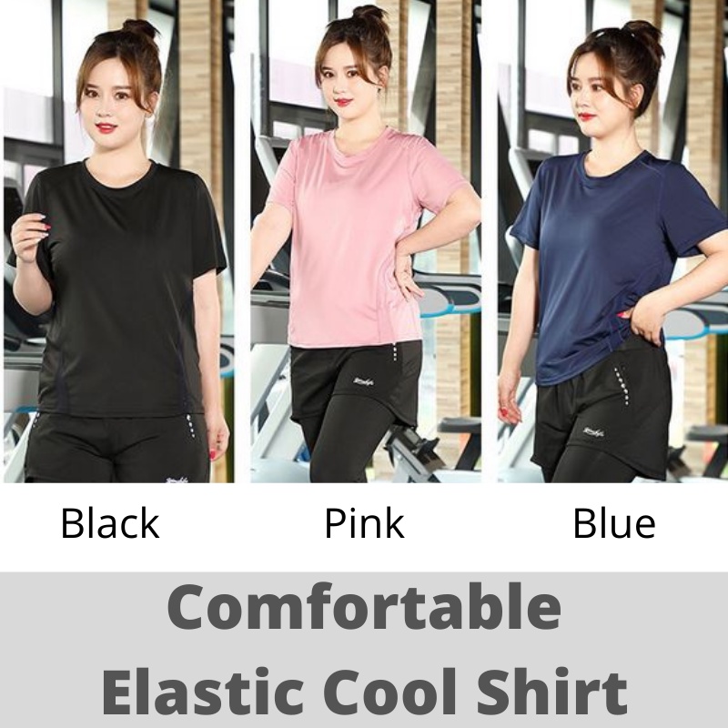 🇲🇾Plus Size Lady Women Exercise Sport T-Shirt Blouse Top Running Gym ...