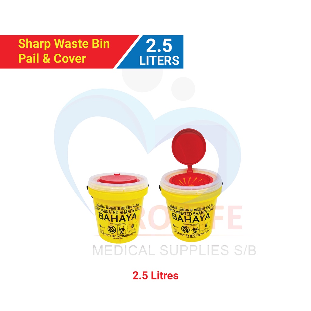 Sharp Waste Bin Pail & Cover Needle Box Insulin Syringe / Clinical Dusbin / Tong Sampah Jarum2 ...
