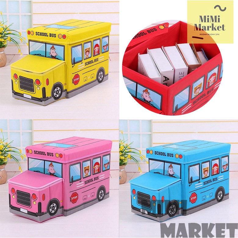 Cotton and linen Foldable Storage Organizer Box School Bus Storage ...