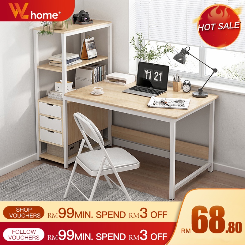 (PROMO) Study Deck Writing Desk Office Table With Book Shelf 3 Tiers ...