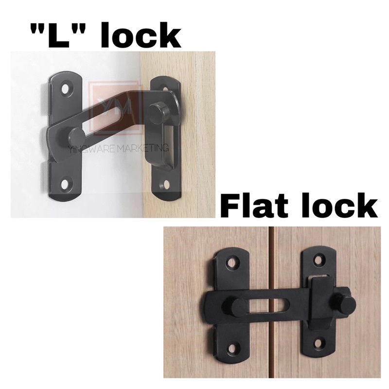 Black stainless steel flat or L shaped swivel sliding barn door lock ...