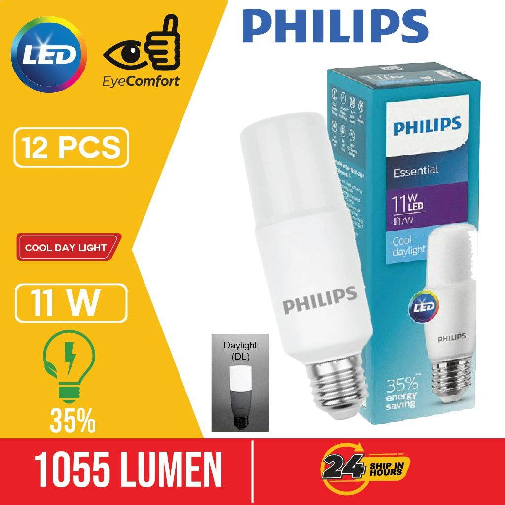 PHILIPS Essential LED Stick 11W E27 (6500K) Cool Daylight - 12 Pcs ...