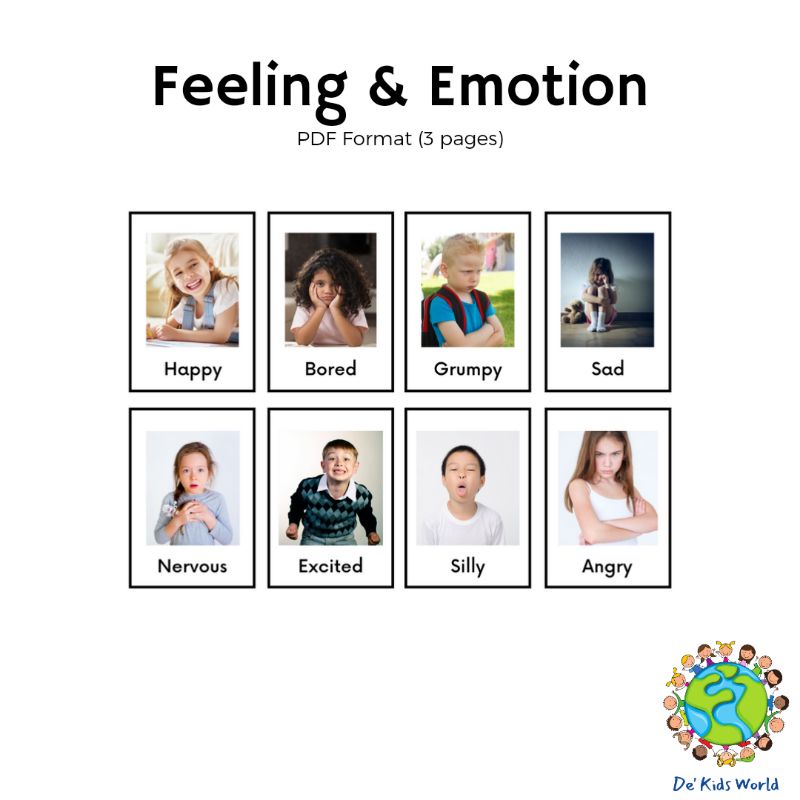 [PDF] Printable Flashcard Montessori Kids Feeling Emotion and Emoji for ...