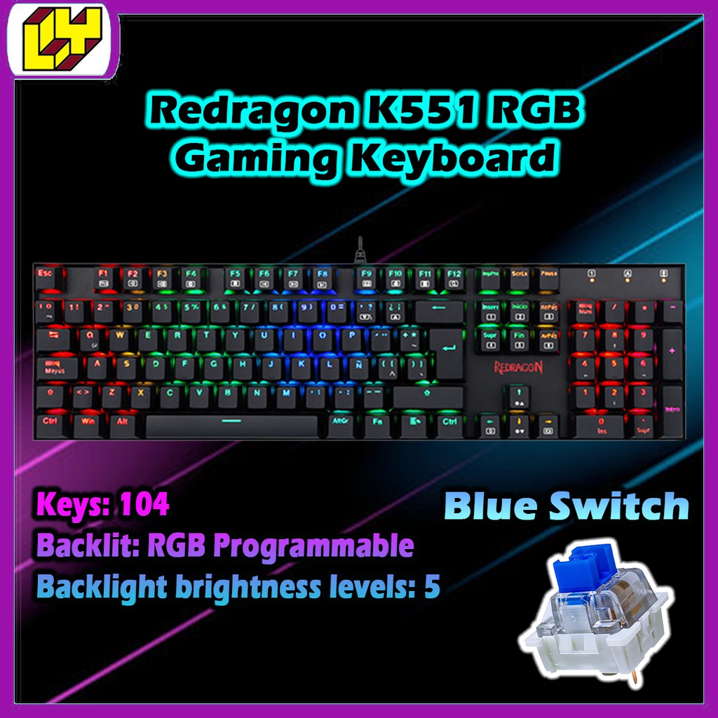 Redragon K551 MITRA Wired 104 Key RGB Backlit Computer Mechanical ...