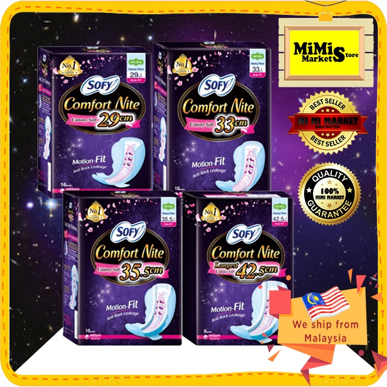 [Japan Quality Various Pack Size] AntiBac Sofy Comfy Nite Sanitary Pads Night Wing 29cm/ 35cm ...