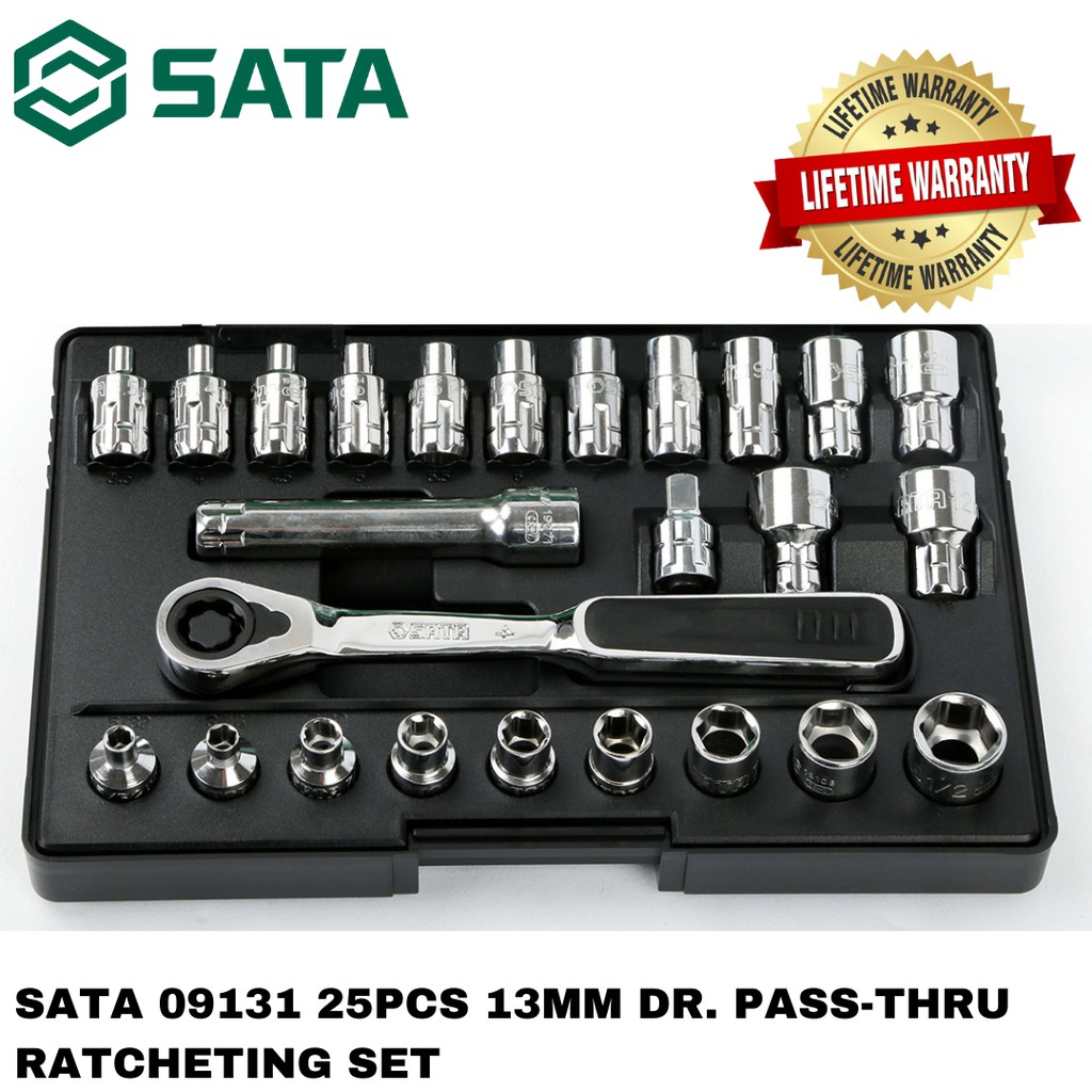 SATA 09131 25PCS 13MM DR. PASS-THRU RATCHETING SET / RATCHET SOCKET SET ...