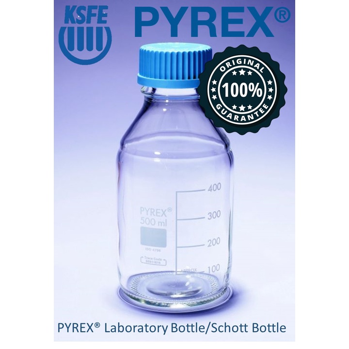 Pyrex Laboratory Bottle, Round, Blue Cap with Pouring Ring, Original ...