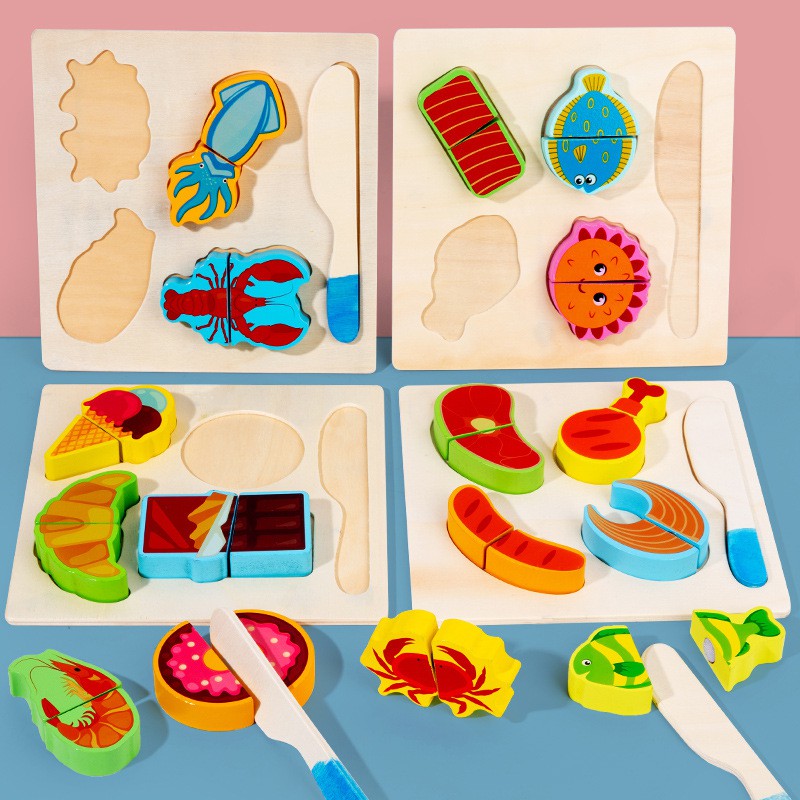 Wooden Blocks Set Pretend Play Cutting Fruit Vegetable Food Kitchen ...