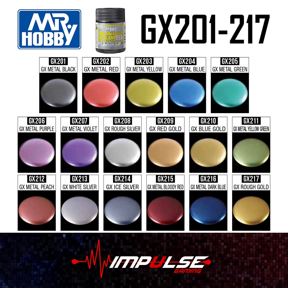 Mr Hobby GX201 - GX217 Mr Metallic Color GX Metal Black Red Yellow Blue ...