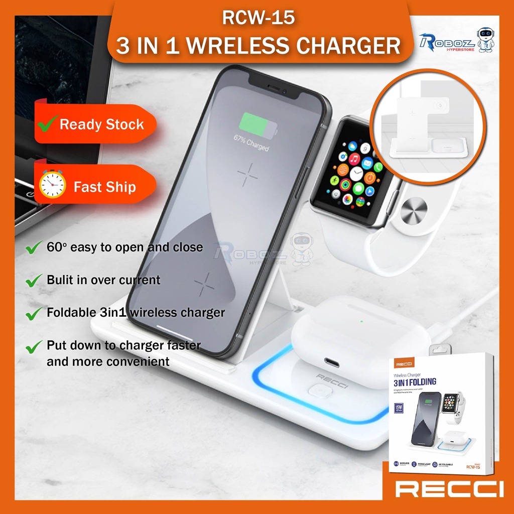 Recci RCW 15 Magnetic RECCI Wireless Charger 3 in 1 with 15W Fast ...