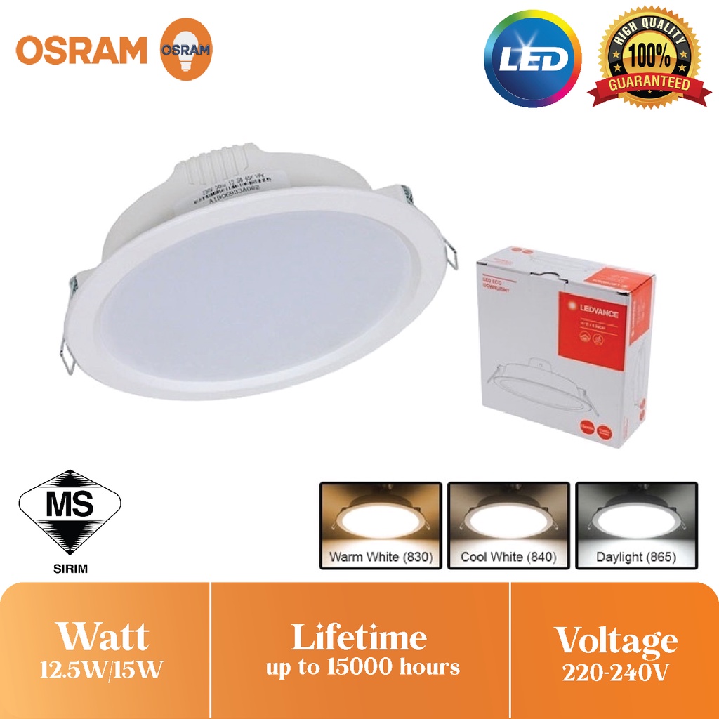 LEDVANCE OSRAM NEW ECO DOWNLIGHT 15W / 12.5W (3000K 4000K 6000K ...
