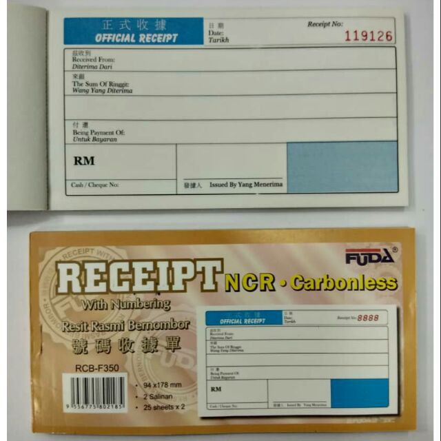 Fuda Receipt Book NCR Carbonless 2ply 25sheets | Shopee Malaysia