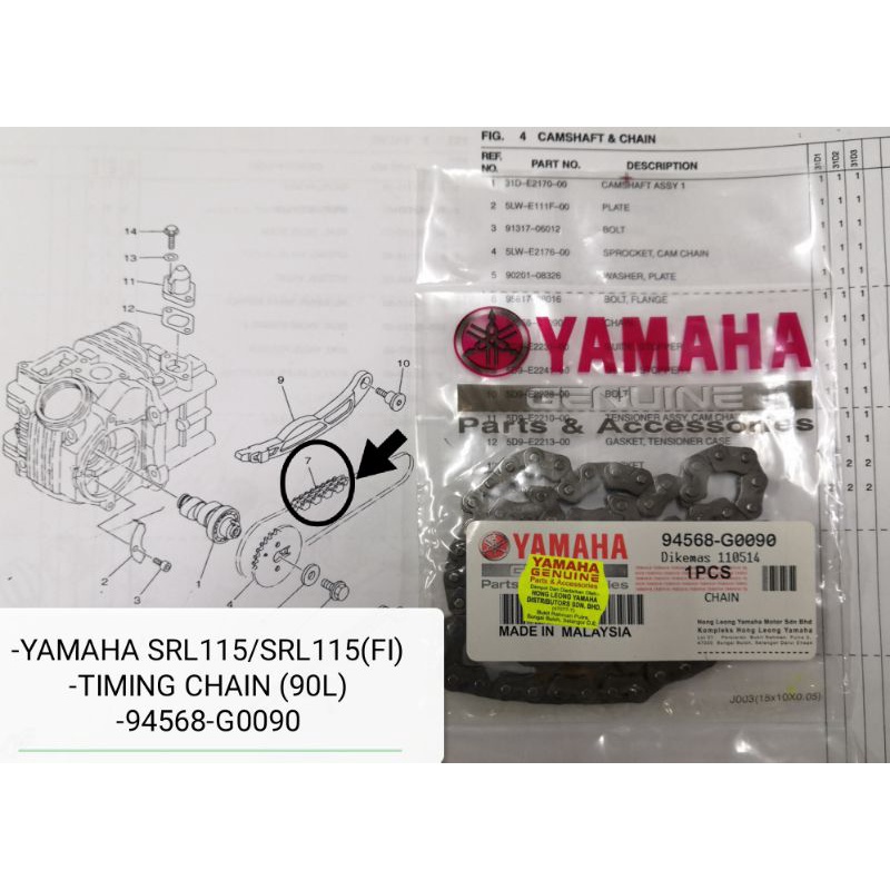 TIMING CHAIN ( 90L ) ORIGINAL YAMAHA - SRL115 / SRL115FI ( 94568-G0090 ...