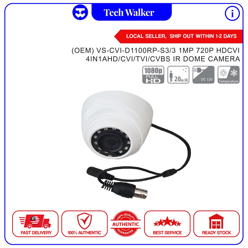 Dahua DH-HAC-HDW1100RP 1MP HDCVI 4IN1AHD/CVI/TVI/CVBS IR Dome Camera System [TechWalker Mall ...