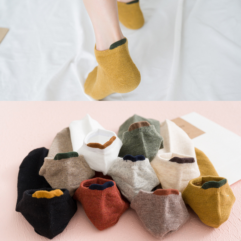 Womens Cotton Colorful Heart Low Cut Socks With Heel Tab Cute Ankle