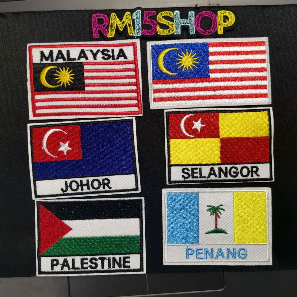 Patch Jenis Sulam Terus Iron Bendera Malaysia Selangor Penang Palestine ...