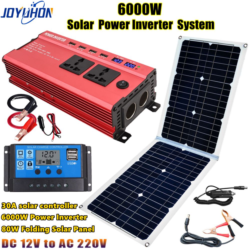 Joyuhon Solar Inverter System 6000W Power Converter 12V to 110V/220V+80W Solar Panel+30A Solar ...