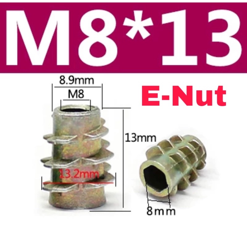 M6x13 or M8x13 threaded wood furniture screw bolt D nut E nut insert ...