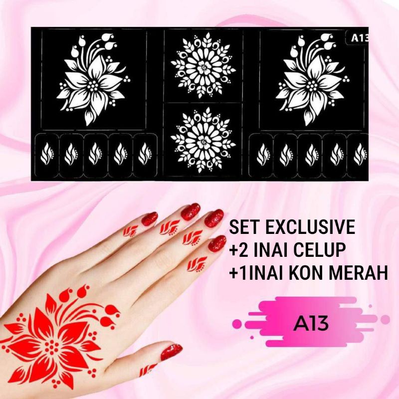 Stiker Inai Set Combo 4 In 1(set lengkap 1 set stiker 2inai celup 1inai ...