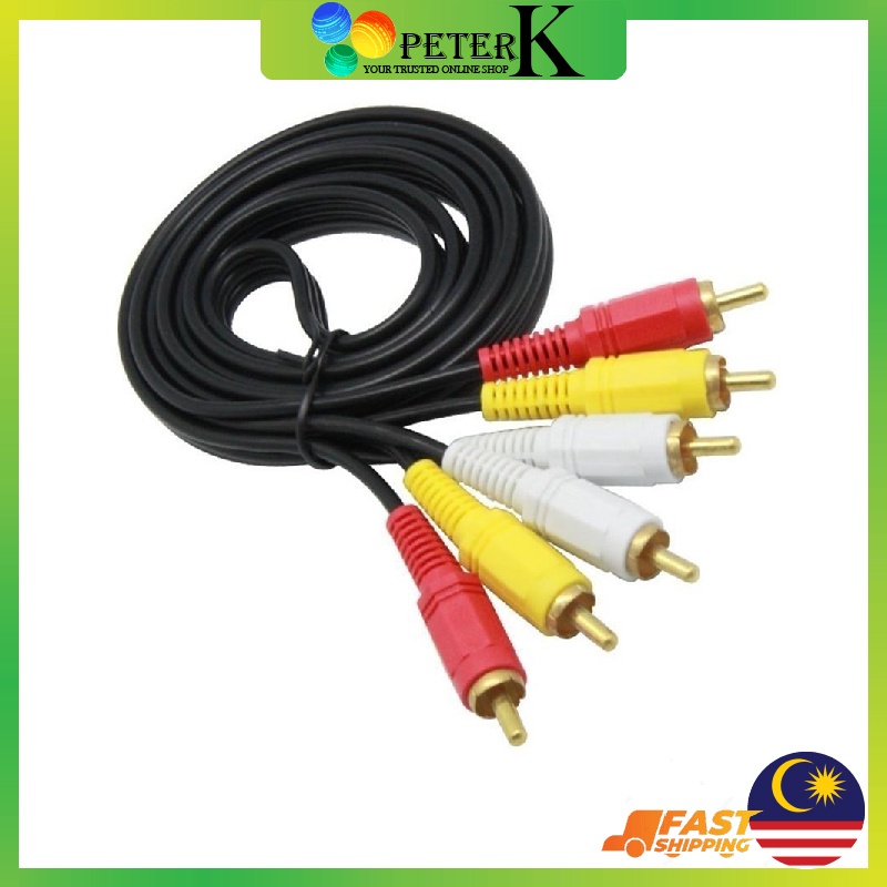 Gold-Plated 1.5M/3M/5M/10M 3 RCA to 3 RCA AV Audio Video Cable Male to ...