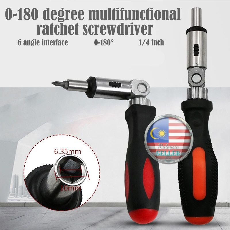 🇲🇾 Tools 180 Degree Multifunction Ratchet Screwdriver 1/4 Inch Inside ...