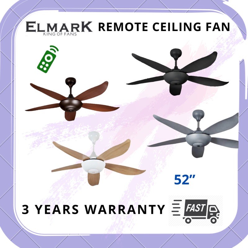 [3 YEARS WARRANTY] ELMARK REMOTE CEILING FAN 52” (KL101) / KIPAS SYLING ...