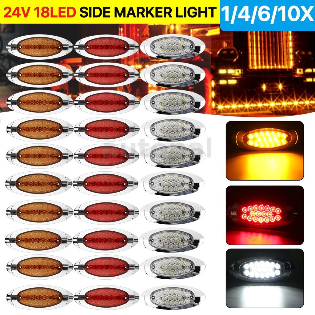 24V 18LED Bus Truck Trailer Chrome Base Side Markers Indicator Light ...