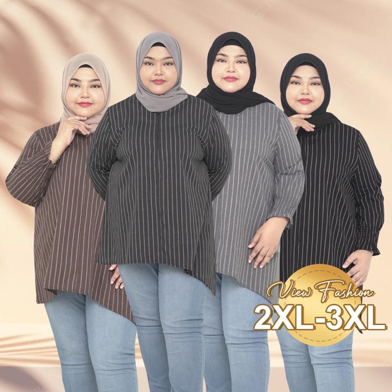 [VIEW] 2XL-3XL PLUS SIZE MUSLIMAH ERINA STRIPE BLOUSE 21188 | Shopee ...