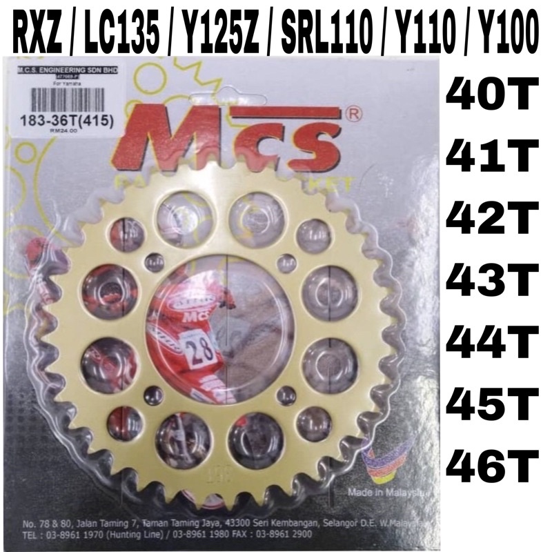 YAMAHA RXZ LC135 Y125 SRL110 Y100 Y110 REAR SPROCKET MCS 415 GOLD SPOKET BELAKANG(40T~46T ...