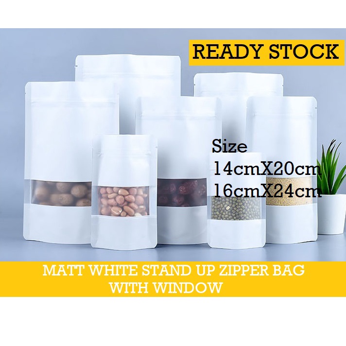 Matte White Metalised Stand Up Zip Lock Bag Zipper Pouch with Window ...