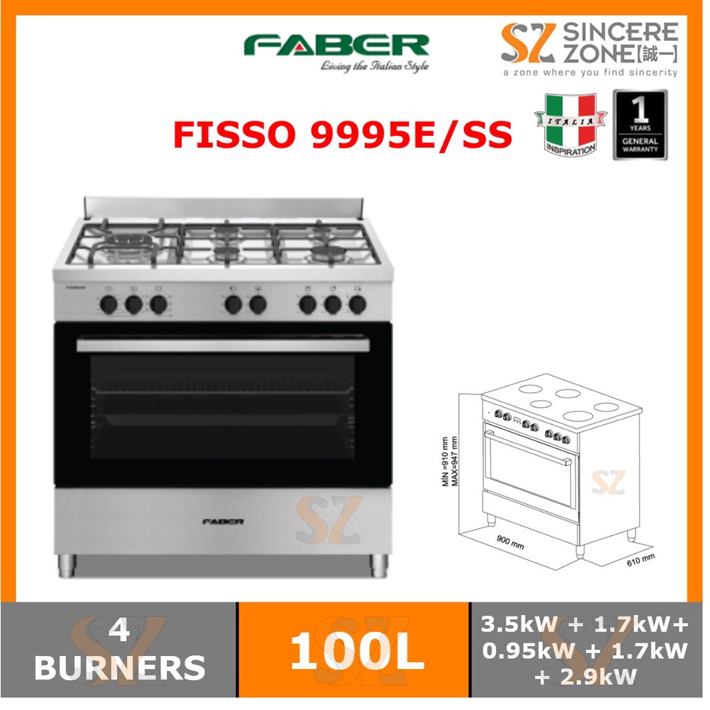 FABER FISSO 9995E/SS FREE-STANDING COOKER 100L WITH 5 BURNER | Shopee ...
