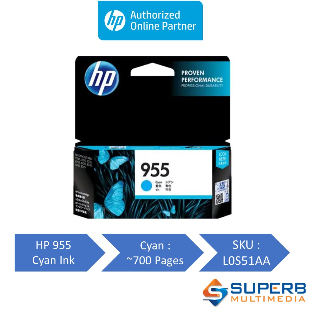 HP 955 Cyan Original Ink Cartridge [L0S51AA] | Shopee Malaysia