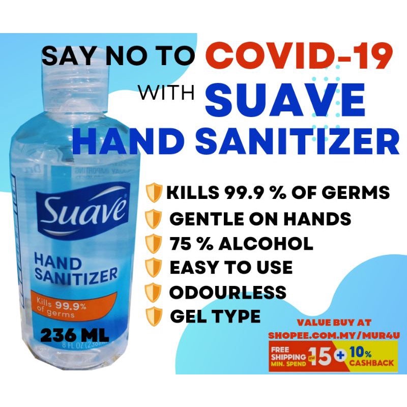 [ORIGINAL] SUAVE HAND SANITIZER (75% ALCOHOL) (Gel type) 236 ml ...
