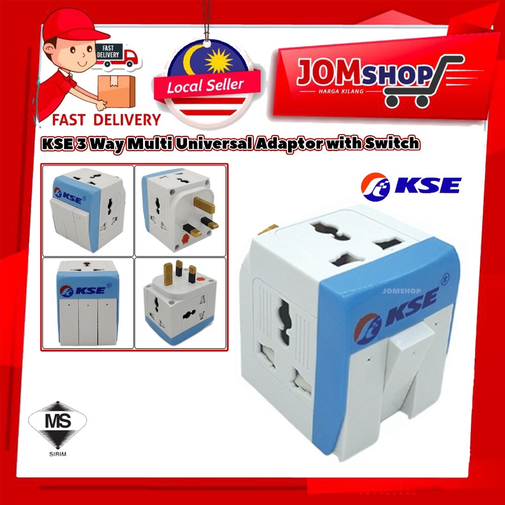 Original Kse 3 Way Multi Adaptor 13a 3000 Watts With On Off Switch
