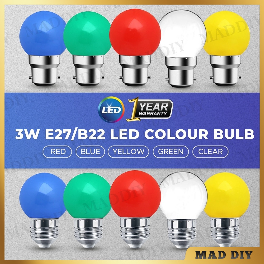 3W E27/B22 BLUE/RED/GREEN/YELLOW/WARM LED COLOUR BULB | Shopee Malaysia