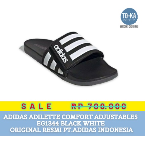 Adidas ADILETTE COMFORT ADJUSTABLE EG1344 BLACK WHITE | Shopee Malaysia