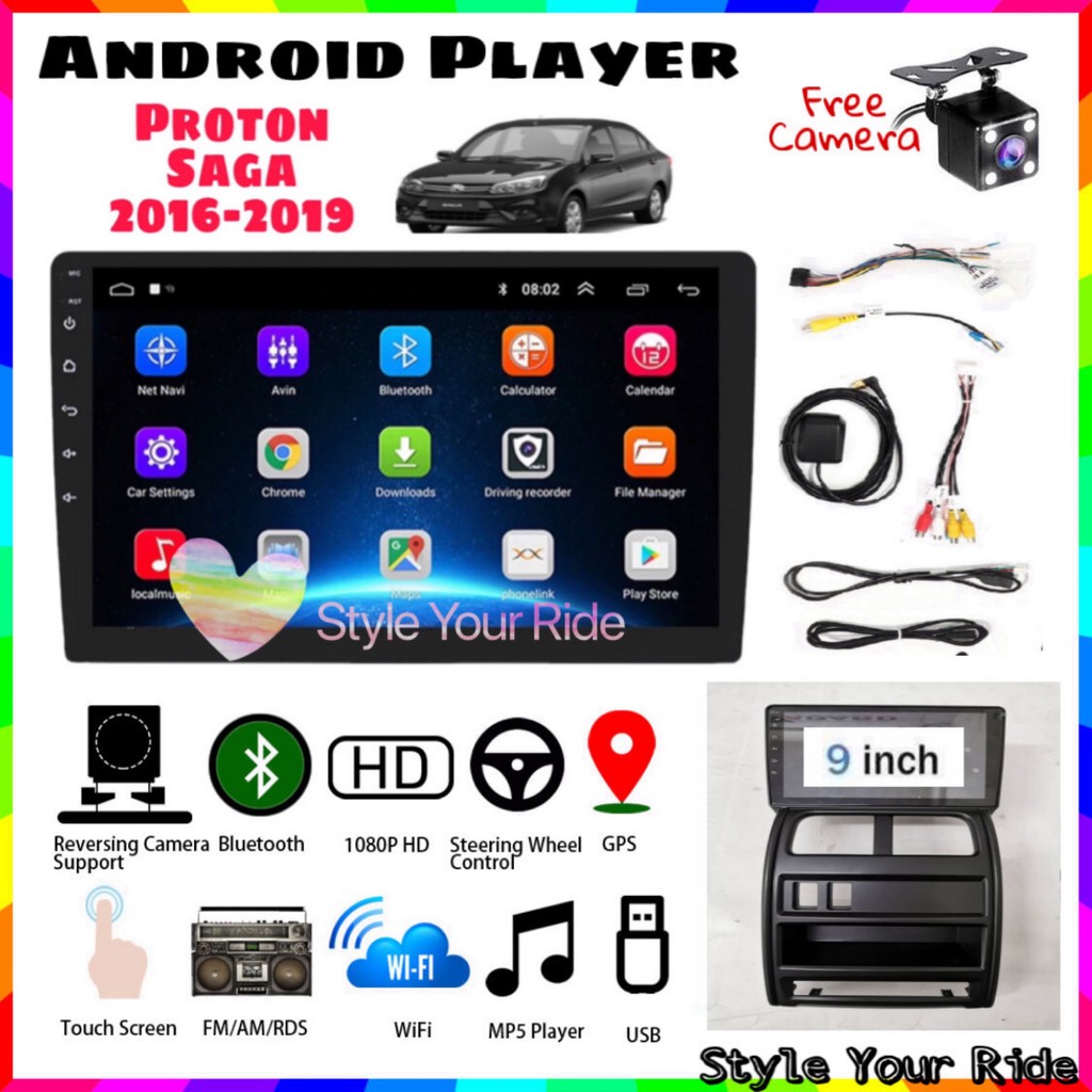 ANDROID PLAYER WITH PROTON SAGA 2016-2018 PLAYER CASING , PLUG AND PLAY SOCKET , CAMERA COMPLETE ...