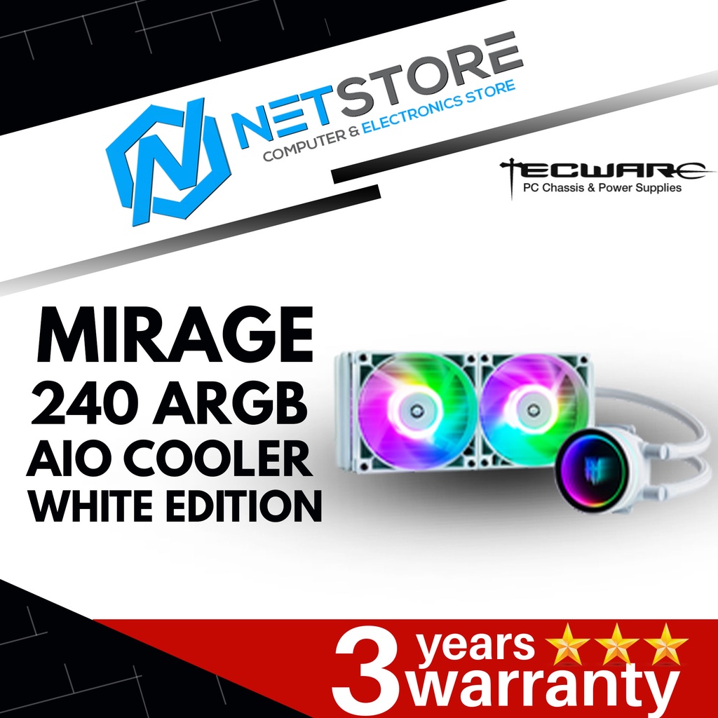 TECWARE MIRAGE 240 ARGB AIO CPU COOLER WHITE EDITION - TWCO-MIR240WH ...