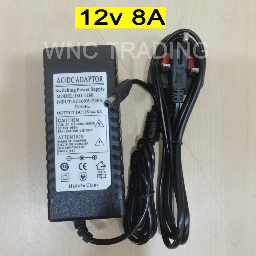 AC/DC POWER ADAPTER INPUT 100-240V~50/60HZ OUTPUT 12V 8A WITH POWER PLUG CABLE | Shopee Malaysia