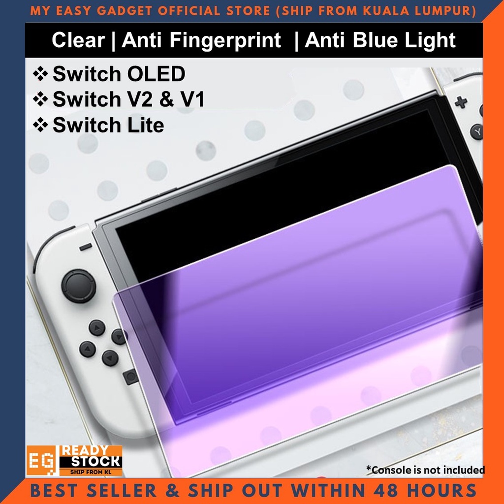 Nintendo Switch OLED / Switch V2 / Switch Lite 9H Anti Blue Light / Anti Fingerprint Tempered ...