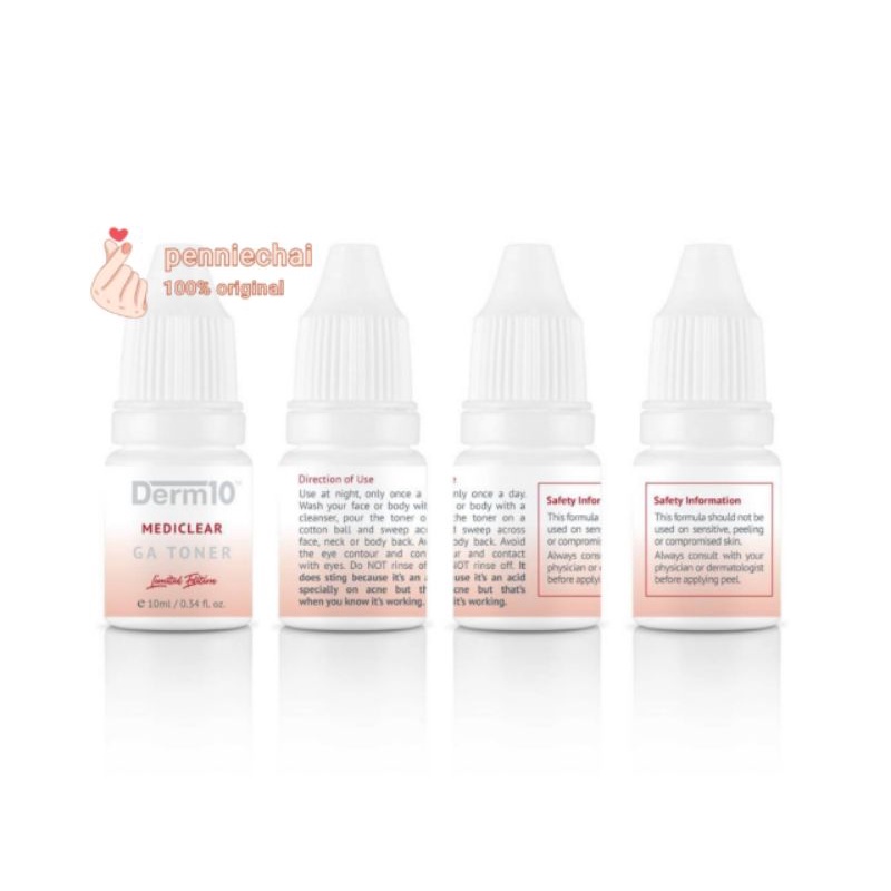 🈁 DERM10 MEDICLEAR GA TONER (10ml) 🔖｛Limited Edition} (use on Face and ...