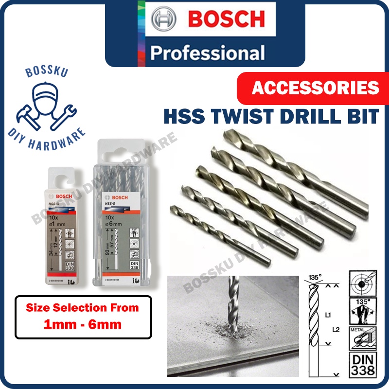 BOSCH HSS Drill Bit for Metal Cast Iron Size from 1 to 6mm (1piece ...