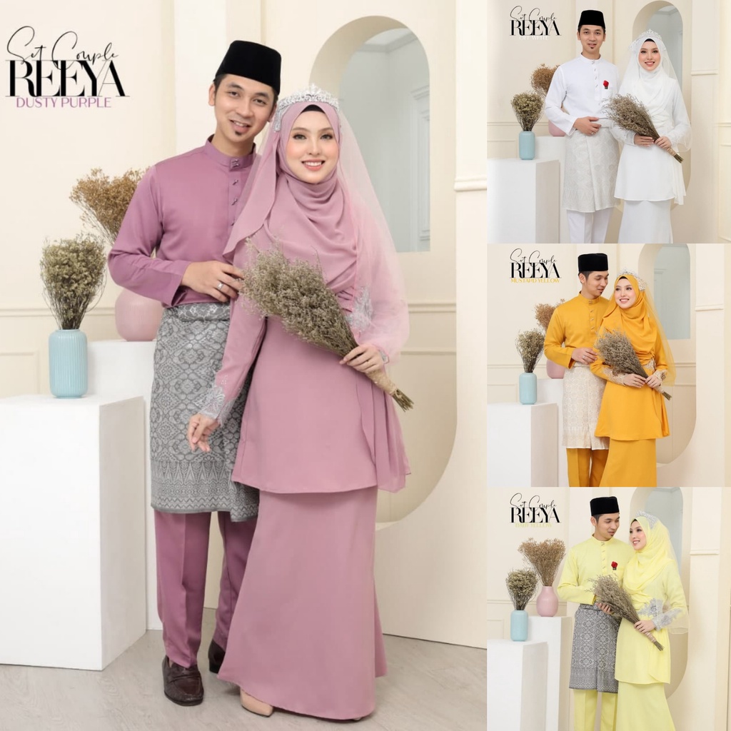 Baju Kahwin/Tunang/Nikah/Sanding Set Couple Reeya Dusty Purple, White, Mustard, Yellow | Shopee ...