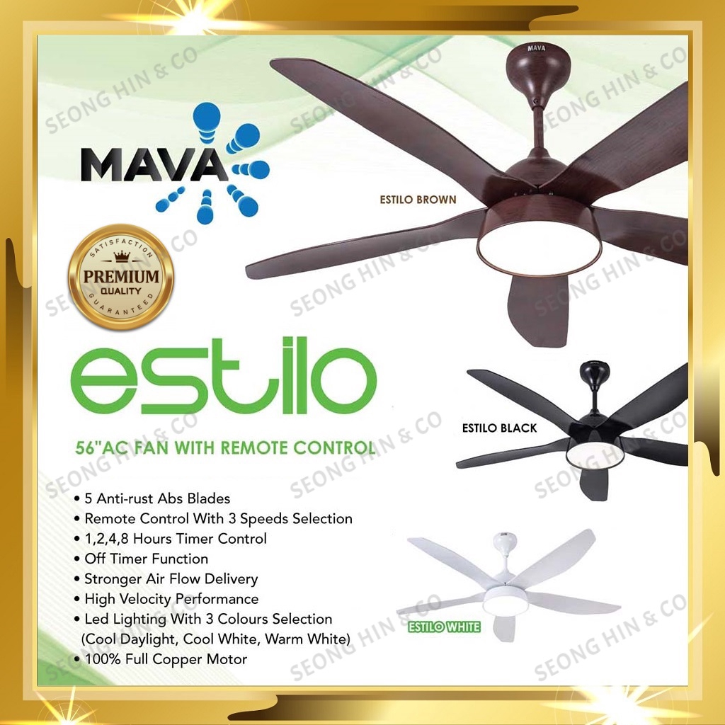 MAVA estilo PRO 56" CEILING FAN with 3 COLOUR LED LIGHT REMOTE CONTROL ...