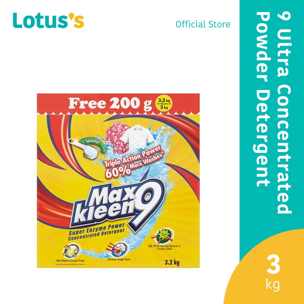 Max Kleen 9 Ultra Concentrated Powder Detergent 3kg + 200g | Shopee ...