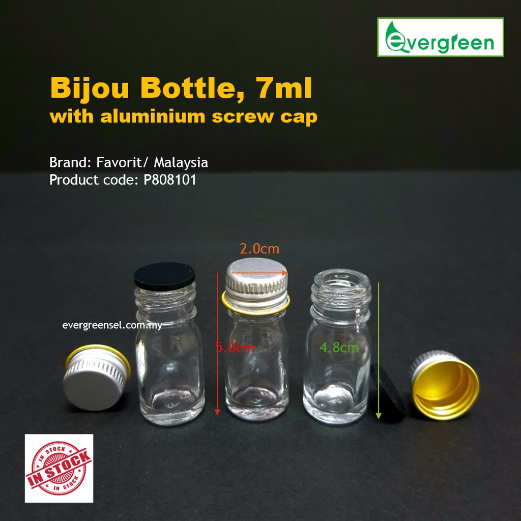 Bijou Bottle, Glass 7ml Autoclavable with aluminium screw cap Fitted ...