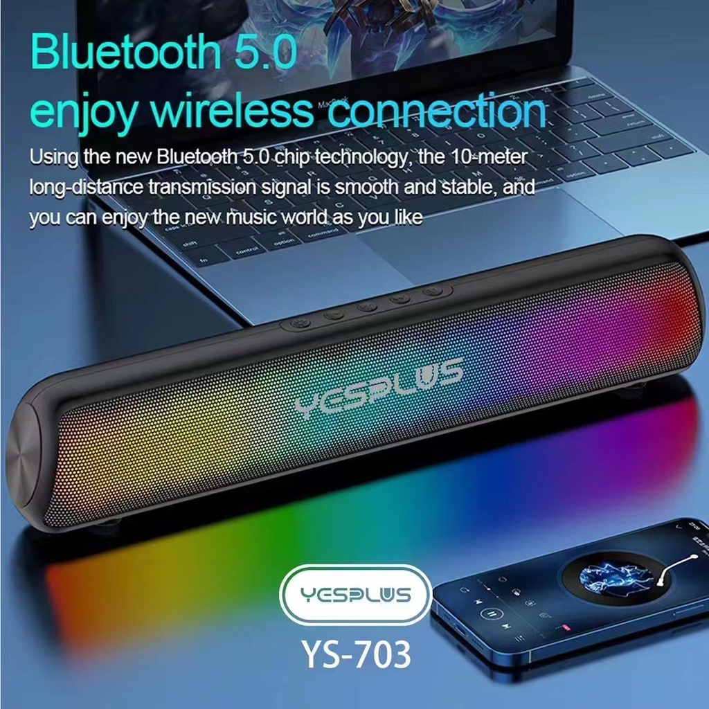 YESPLUS YS-703 Wireless Bluetooth 5.0 Portable Speaker / RGB Light / Rechargeable / Super Bass ...